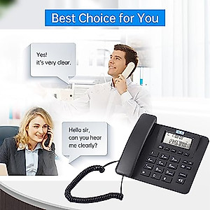 dsfen Corded Phone Desk Landline Telephone Support One Touch Memory Button/Flash/Last Number Speed Dial 8-Ring Melody Sound Real-time Date for Elderly Seniors Home Office Business