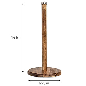 Smart Design Wood Paper Towel Holder - Fits Standard Size Paper Towel Rolls - Kitchen Countertop Stand, Bathroom Organizer Rack, Standing Dispenser - Acacia