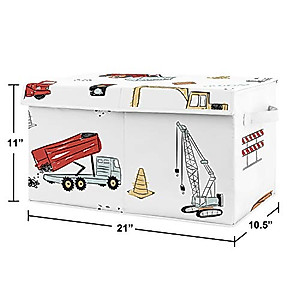 Sweet Jojo Designs Construction Truck Boy Small Fabric Toy Bin Storage Box Chest For Baby Nursery or Kids Room - Grey Yellow Orange Red and Blue Transportation