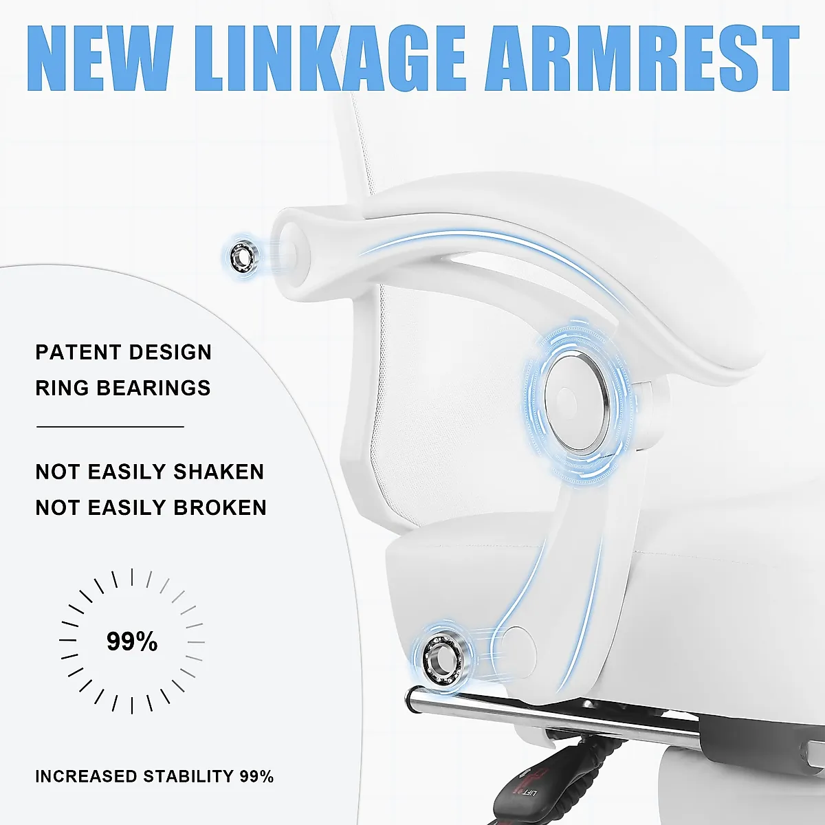 Misolant Ergonomic Office Chair with Footrest, Ergonomic Desk Chair with Adjustable 2D Lumbar Support, High Back Computer Chair with Adjustable Headrest, White Comfortable Leather Office Chairs