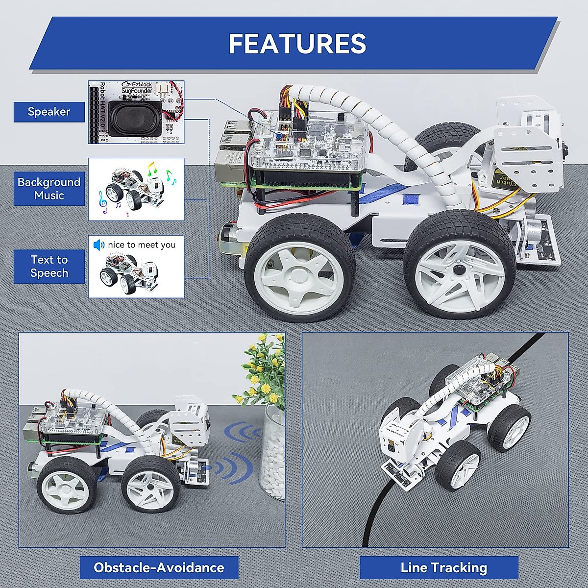 SunFounder Smart Video Robot Car Kit for Raspberry Pi, Python/Blockly (Like Scratch), Web Control, Line Tracking, for Raspberry Pi Robot Kits for Teens and Adults (Raspberry Pi NOT Included)