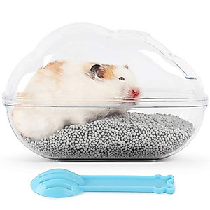 BUCATSTATE Sand Bath Container for Hamster Large Transparent Hamster Toilet with Scoop Dwarf Sandbox Dust Bathtub Small Animals Bathroom Hamster Cage Accessories (Transparent, Large)