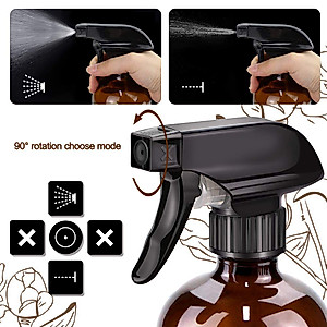 Loretoy Glass Spray Bottle Kit×10 (2×16oz, 2×4oz, 6×2oz), 9×10ml Roller Bottles, Anti UV, Multi Size and Versatile, Suitable for Aromatherapy, Facial Moisturizing, Watering, etc.(Amber)