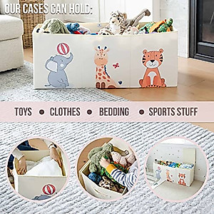 Zebra Baby Kids Toy Chest for Boys & Girls - Stylish Versatile Stuffed Animal Holder & Kids Toy Organizer Makes Play Room Organization Easy - Made with Strong PP Board - Yellow Animal Pattern with 600D Oxford, 40.5 x 14 x 16.5 Inch