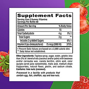 vitafusion Extra Strength Vitamin D3 Gummy, Strawberry Flavored Bone and Immune System Support (1) 120 Count