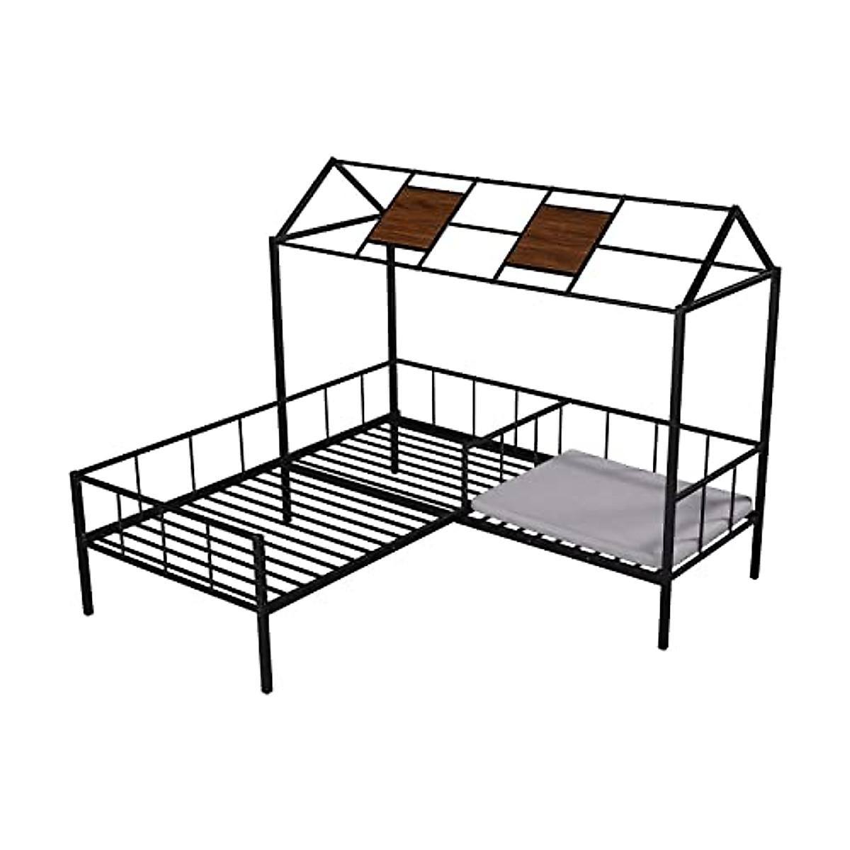 RIDFY Bed Frames with Seating Area, Modern Twin Platform Bed Frame with House Roof, Metal Bedframe, Camas Mattress Foundation/Noise Free/No Box Spring Needed/Easy Assemble