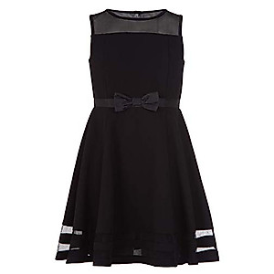 Calvin Klein Girls' Sleeveless Party Dress, Fit and Flare Silhouette, Round Neckline & Back Zip Closure, Black, 8