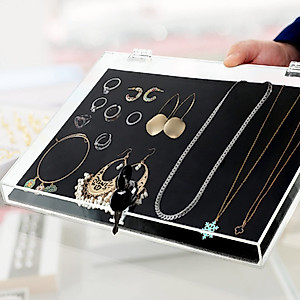 Weysat Acrylic Locking Display Case for Jewelry, Clear Rectangular Display Box Security Showcase Safe Box with Lock and Key Black Padding for Jewelry Selling Collector Watches Knives