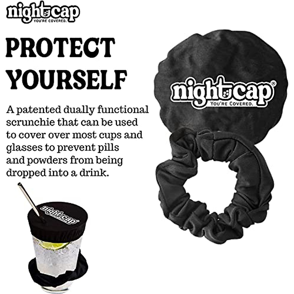 Nightcap Drink Cover Scrunchie- The Reusable Drink Spiking Prevention Scrunchie As Seen on Shark Tank
