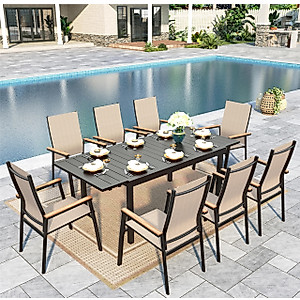 Sophia & William Patio Dining Set 9 Pieces, 8 Aluminium Patio Dining Chairs with 1 Extendable Dining Table for 6-8 Person, Patio Table and Chairs for Outdoor Lawn (Beige)