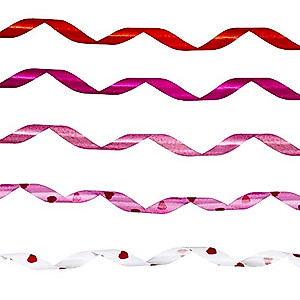 Supla 5 Rolls Red Hearts Printed Curling Ribbon Trim Decorative Party Balloon Ribbons Curling Ribbon Spools Gift Wrapping in Red Fuchsia Pink White 0.2" 5mm Wide for Valentine's Day Crafts