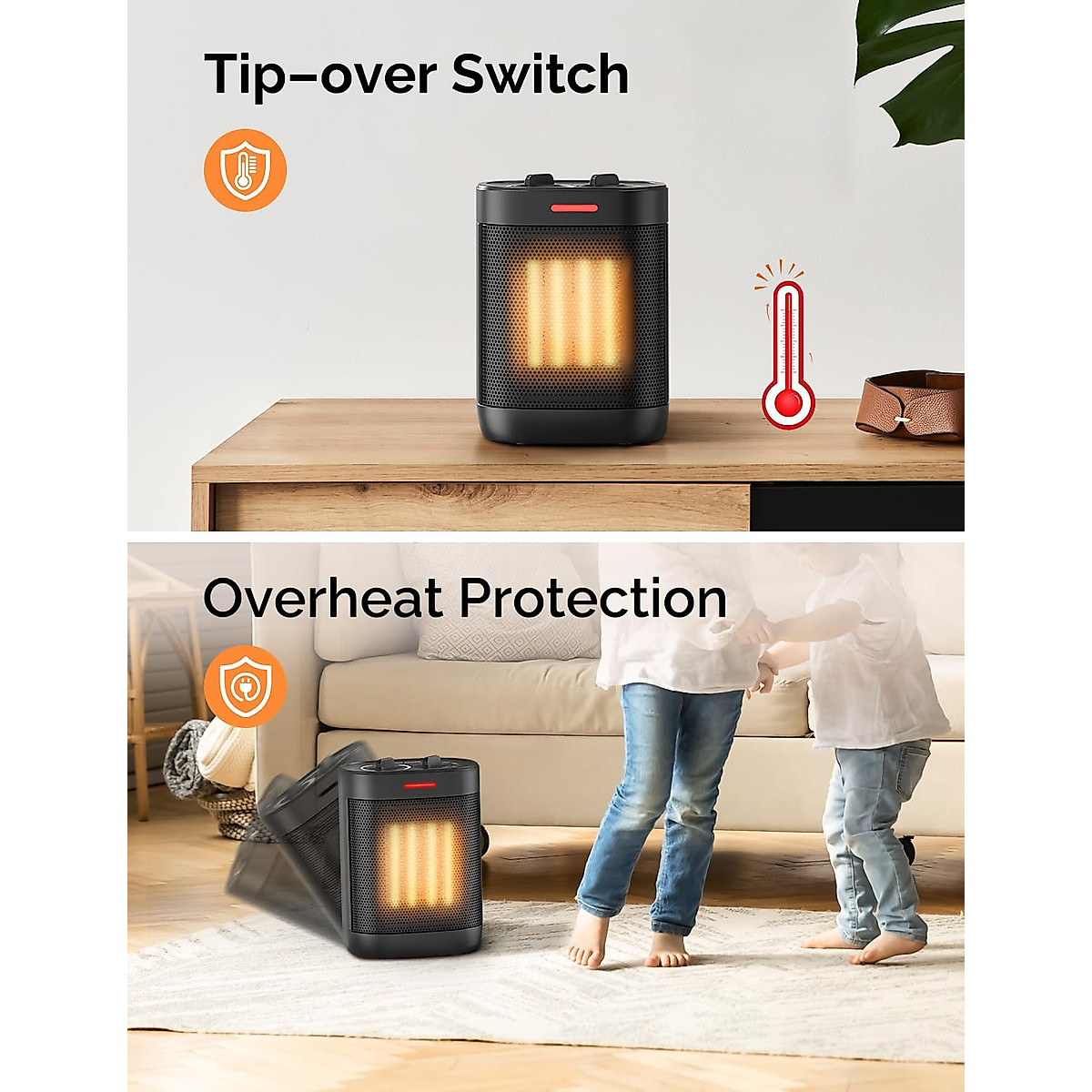 1000W Small Space Heaters for Indoor Use, PTC Ceramic Personal Heater with Overheating & Tip-Over Protection, Quiet Heating for Desktop Office Home