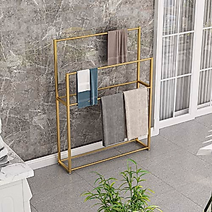 Modern Floor Free Standing Towel Rack Bathroom 4-Bar Towel Holder Stands with Rust-Resistant Finish Gold Towel Rails to Hang Towels Clothing and More