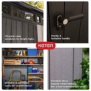 Keter Artisan 7 x 7 Foot Outdoor Garden Tool Storage Shed Backyard Utility Organizer Bundled with 40 Inch Steel Shelving Kit, Gray