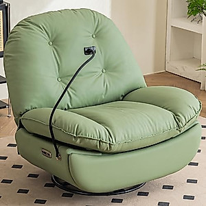 Power Recliner Sofa Voice Control Home Theater Seating with Adjustable Backrest Footrest Swivel Glider Chair with USB Charger, Bluetooth Music Player, Cellphone Holder for Living Room Bedroom (Green)