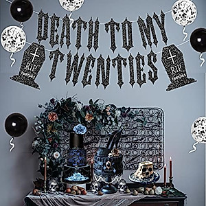 30th Birthday Decorations for Him Her Black Death to My Twenties Banner, Rip to My 20s Sash, Number 30 Balloon, Happy Birthday Balloon Banner, Foil Curtain for Funny Thirtieth Birthday Party Supplies