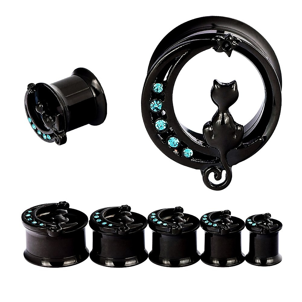 Stuppendux Black Cat Screw Stainless Steel Flare Ear Plugs Tunnels Gauges 00G 10MM