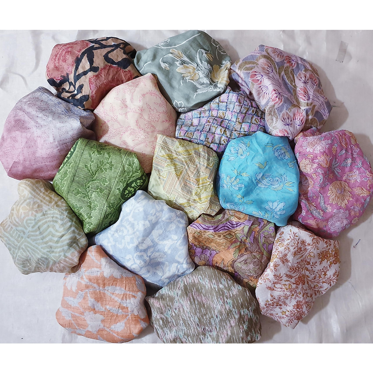 Generic VINTAGEFABULOZ Sari Silk Fabric Lot 15 Pieces Aqua Craft Scrapbook Art Doll Scrapbook and Jewellery Gift Wrap (15pcs_ DULLMUTED)