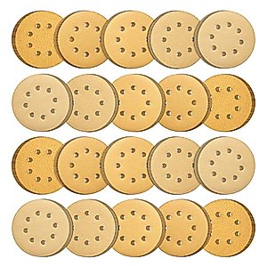 S SATC 100PCS 5 Inch Sanding Discs 60/80/120/150/220 Grits Gold Sanding Discs Hook and Loop 8 Holes Sandpaper Orbital Sander