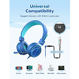 iClever HS21 Kids Headphones with Microphone for Virtual School- Rotatable Extendable Mic - 94 dB Volume-Safe Headphones for Kids, Wired Foldable Kids Gaming Headset for PS4/Xbox One/Switch/PC/Tablet