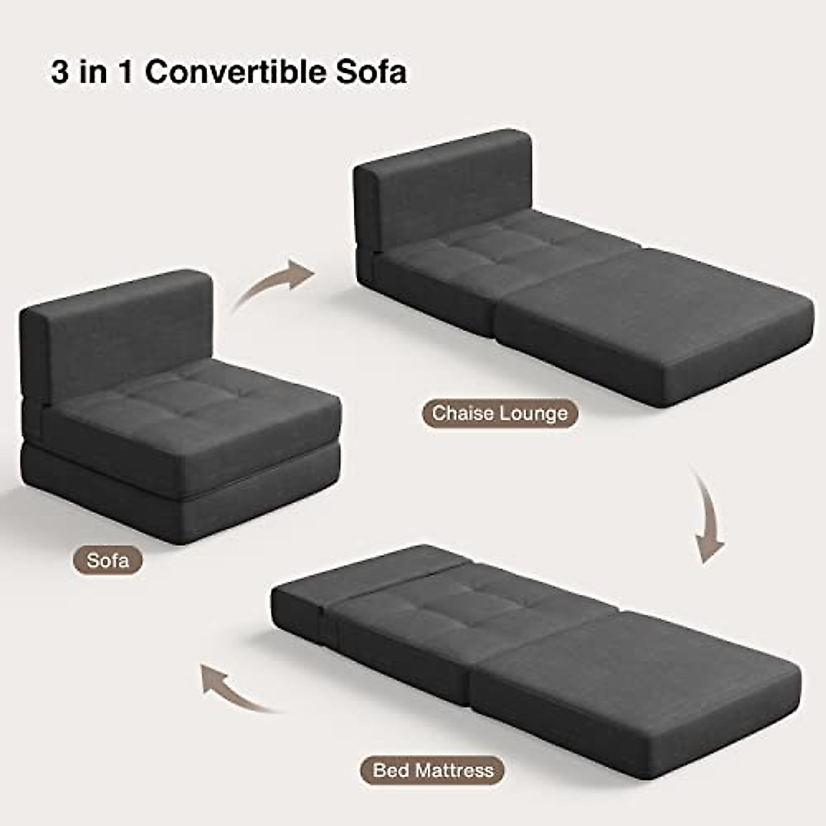 Aiho Sleeper Sofa Bed, Memory Foam Futon Sofa Bed, Floor Sofa Convertible Chair Bed Couch Bed, Modern Linen Fabric Removable Cover, for Living Room/Apartment/Loft, Dark Grey