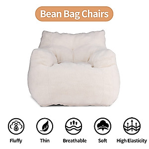 Homtique Bean Bag Chairs, Soft Tufted Foam Bean Bag Chair with Teddy Fabric for Adults and Kids, Comfy Lazy Sofa for Living Room, Bedroom (Ivory)