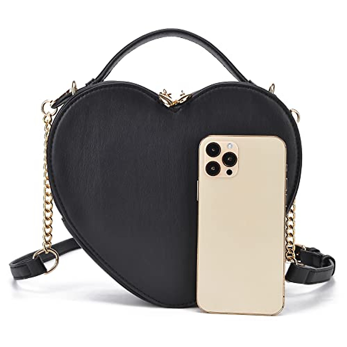 lola mae Heart Shape Satchel Crossbody Purse for women Zip Around Shoulder Bag (Black-759)
