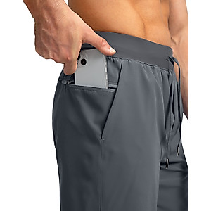 Men's Running Shorts with Zipper Pockets 7 Inch Lightweight Quick Dry Gym Athletic Workout Shorts for Men (Grey, M)