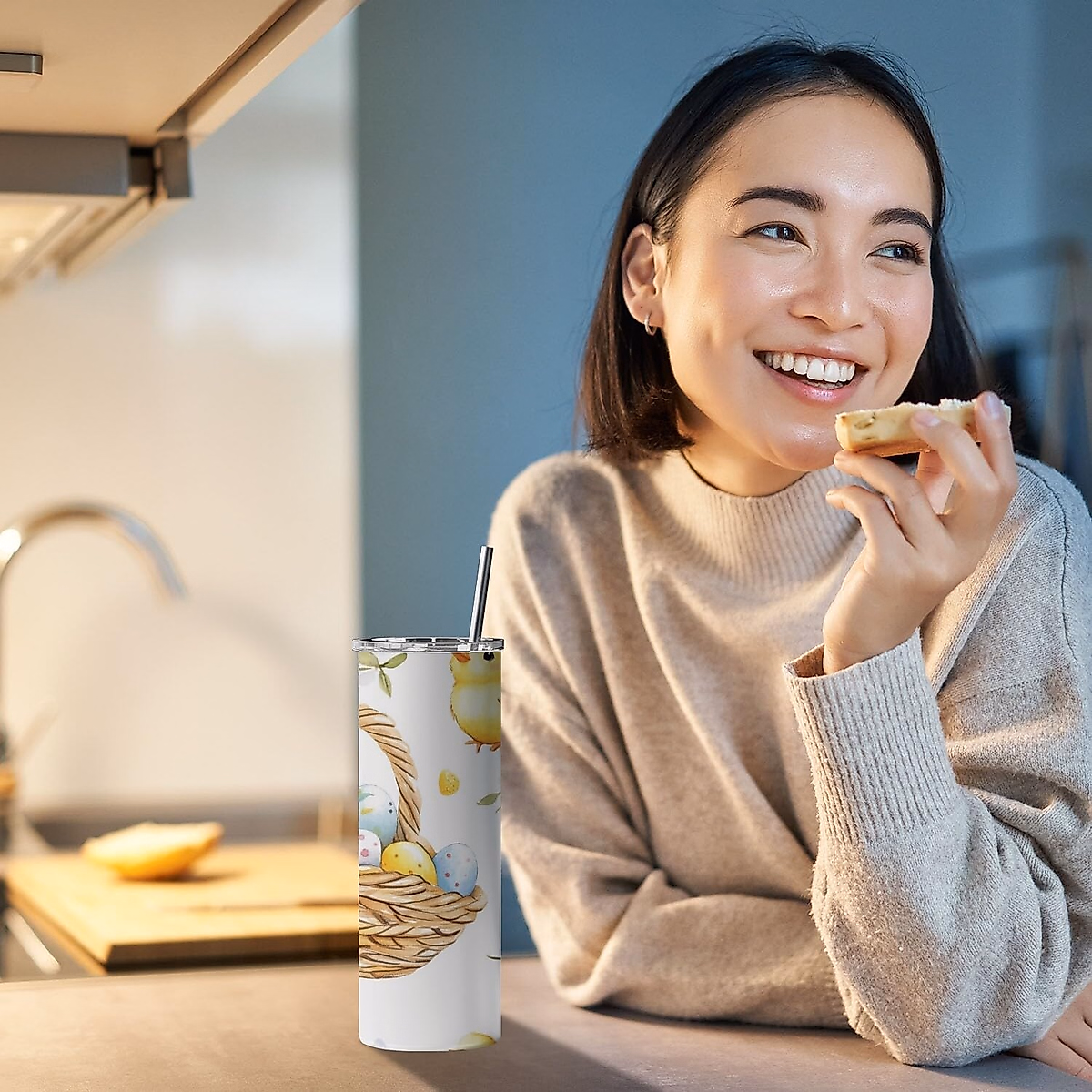 Tumbler with Lid and Straw A Loving Chicken Family Thermos Coffee Travel Mug Cute Cups 20 oz Insulated Tumbler for Daily Holiday Decor Gift Coffee Cup