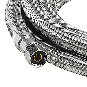 HIGHCRAFT 48847 Lead-Free Stainless Steel Braided Ice Maker Supply Line with Two 1/4'' Fittings on Both Ends, 300