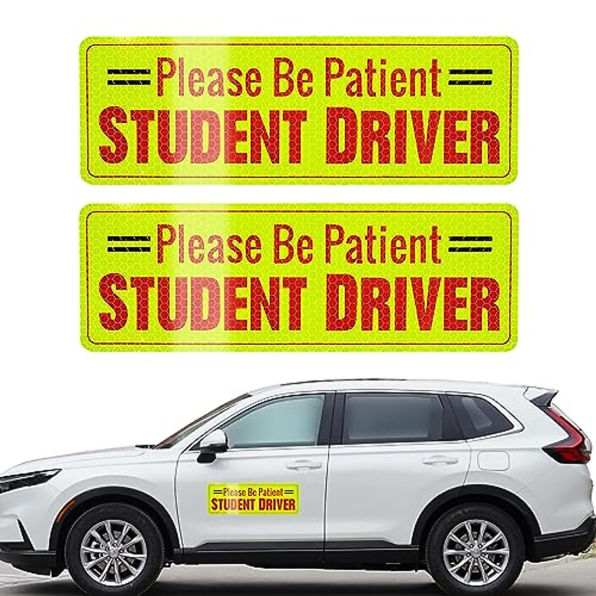 gunhunt 3 PCS Car Practice Reflective Car Tail Decals, 3.54" x 9.44" "Student Driver" Reflective Warning Body Decals, Essential Safety Accessories for Beginner Drivers (Red)