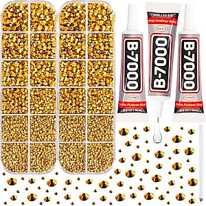 B7000 Gem Glue with 11000Pcs Gold Rhinestones for Crafts Clothes Decoration Clothing Fabric, Bright Gold Flatback Rhinestones for Shoes Tumblers, Flat Back Gluefix Rinestones Bedazzle Kit 2/3/4/5 mm