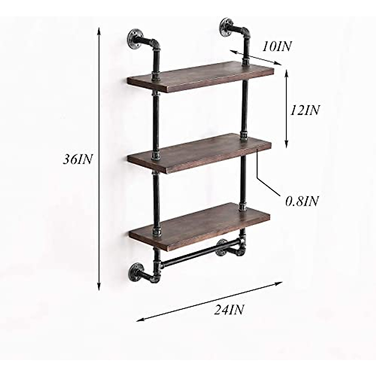 Industrial Bathroom Shelves Rustic Wood Shelves with Towel Bar 24" Farmhouse Shelf for Wall Pipe Shelving-3 Layer