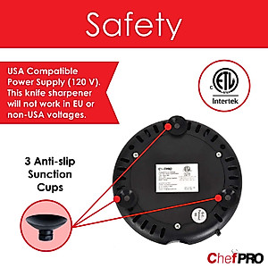 3-In-1 ELECTRIC KNIFE SHARPENER SYSTEM by ChefPRO, Great for Kitchen and Sport Knives, Scissors, Screwdrivers, 2-Stage Sharpening System Appliance, Compact Quick, Easy Design, Retractable Cord, Black