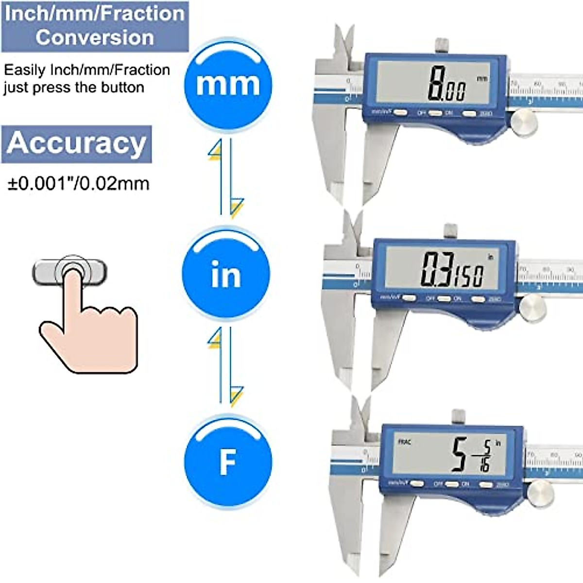 Digital Calipers, 6" Electronic Caliper Measuring Tool, Digital Micrometer with Large LCD Screen, Extreme Accuracy for Home/Industrail/Jewlery Measurement