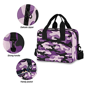 ALAZA Black Purple Camo Lunch Bags for Women Leakproof Crossbody Lunch Bag Lunch Cooler Bag with Shoulder Strap(226be8k)