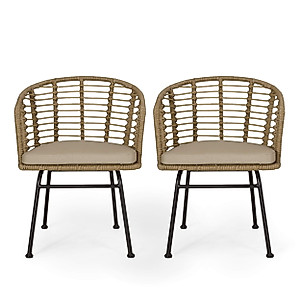 Christopher Knight Home Randy Outdoor Dining Chair Sets, Beige + Light Brown + Black