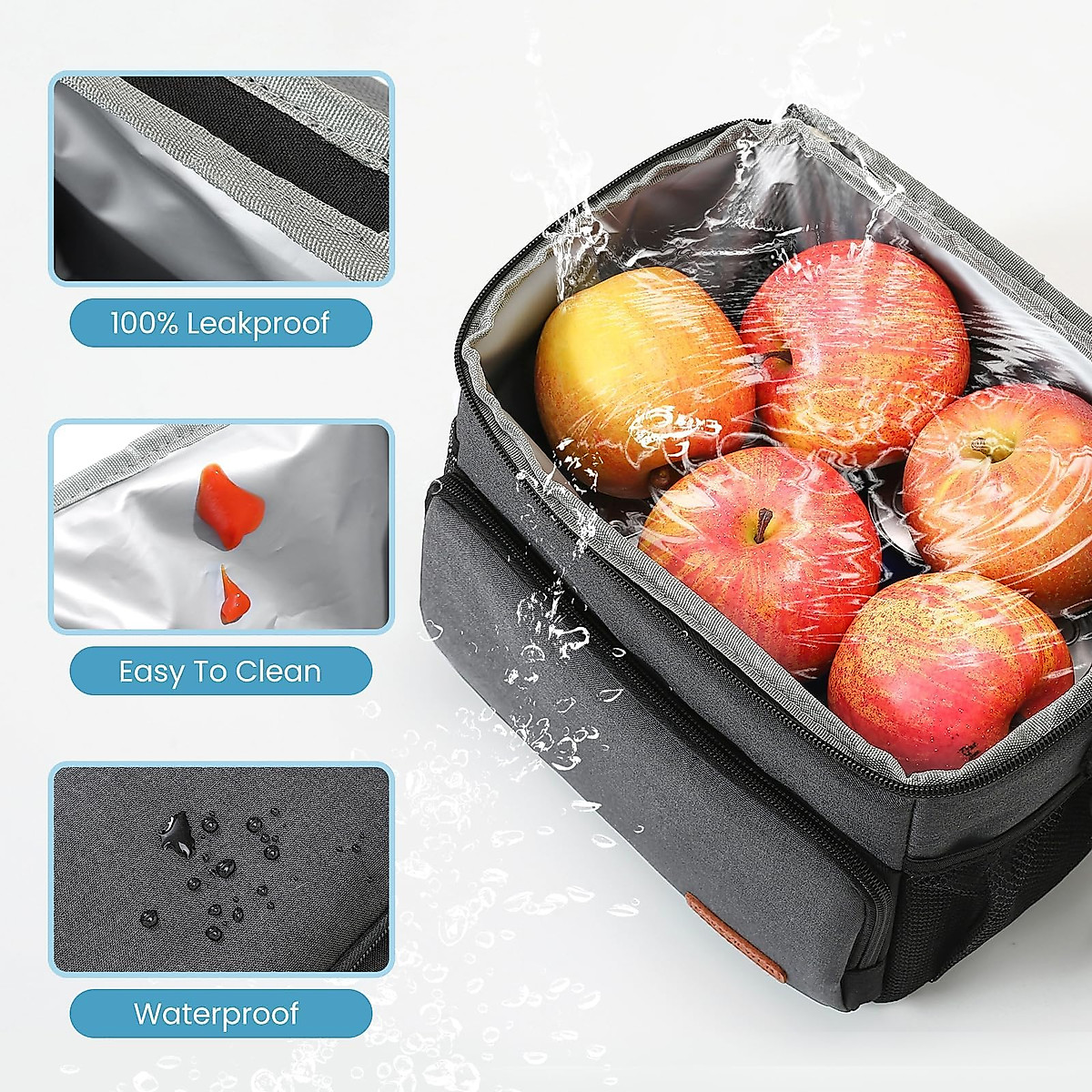 BAGSVIEWER Large Insulated Lunch Box for Men & Women, Reusable Lunch Bag for Work Office Picnic, Leakproof Cooler Bag with Adjustable Shoulder Strap (Grey, 12L)