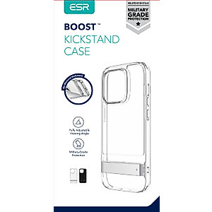 ESR for iPhone 14 Plus Case, 3 Stand Modes, Military-Grade Drop Protection, Supports Wireless Charging, Slim Back Cover with Stand, Phone Case for iPhone 14 Plus, Metal Kickstand Case, Clear