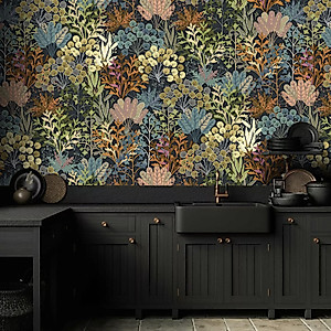 Vintique Boho Wallpaper Peel and Stick Dark Floral Wallpaper Self-Adhesive Contact Paper Removable Waterproof Botanical Wallpaper for Bedroom Cabinets and Home Décor 17.3in x 9.8ft
