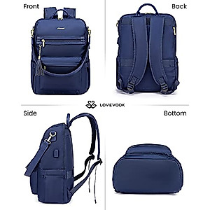 LOVEVOOK Laptop Backpack Women,17.3 Inch Convertible Backpack Purse for Women with USB Port,Fashion Teacher Nurse Bag Work Backpack with Cute Wristlet Bag for Travel Commute,2 PCS,Navy Blue