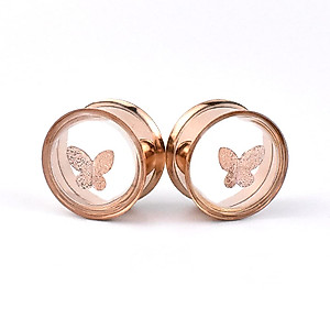 Jboyanpei 6Pcs/3pair Cute Butterfly Ear Gauges Plugs Stretching Kit Tunnels Stainless Steel Screw on Double Flared Expander Size 10mm