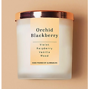GLOW & BLISS Scented Candles - Jar Soy Candles for Home Scented, Wood Wicked Candles with 45-55 Hour Burn Time, Hand-Poured & All Natural Soy Coconut Wax - Orchid Black Berry (8 oz)