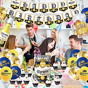 Corona Beer Themed Party, Men Women Boys Girls Birthday Party Balloon Decorations, Include Birthday Happy Banner, Cupcake Decoration, Aluminum Film latex 34 pcs Kit