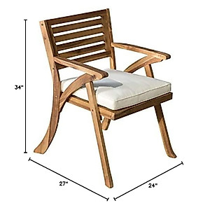 Christopher Knight Home Hermosa Outdoor Acacia Wood Arm Chairs, 2-Pcs Set, Teak Finish / Cream