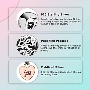 LUXILLA Love You Best friend Heart Charm Silver Charms 925 Sterling Silver fits Bracelets Necklace Pendant Bead Charms Jewelry Gift for Women Family Friends