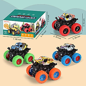 Chdutoys Chudutoys Monster Trucks for Boys Toy Cross Country Inertia Car Stunt Push Toys 3 4 5 Year Old Children Boy Girl Birthday Gift Pcs Car, 3.35x3.55x3.15