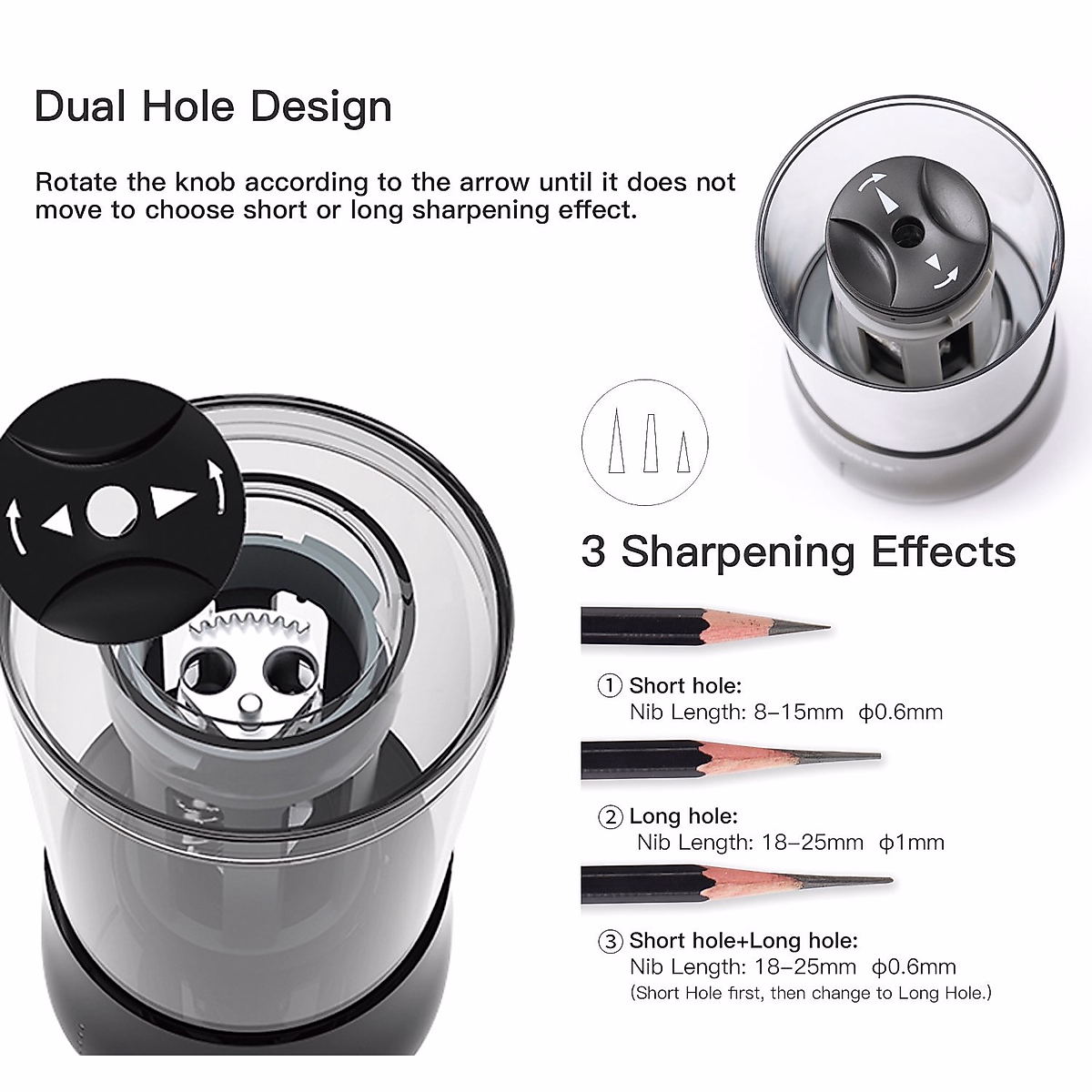 AFMAT Rechargeable Long Point Pencil Sharpener for Artist, 3 Point Options, Auto Stop, 8-25mm Super Long Tip, Electric Artist Pencil Sharpener for φ6-8.5mm Charcoal/Drawing/Sketching/Colored Pencils