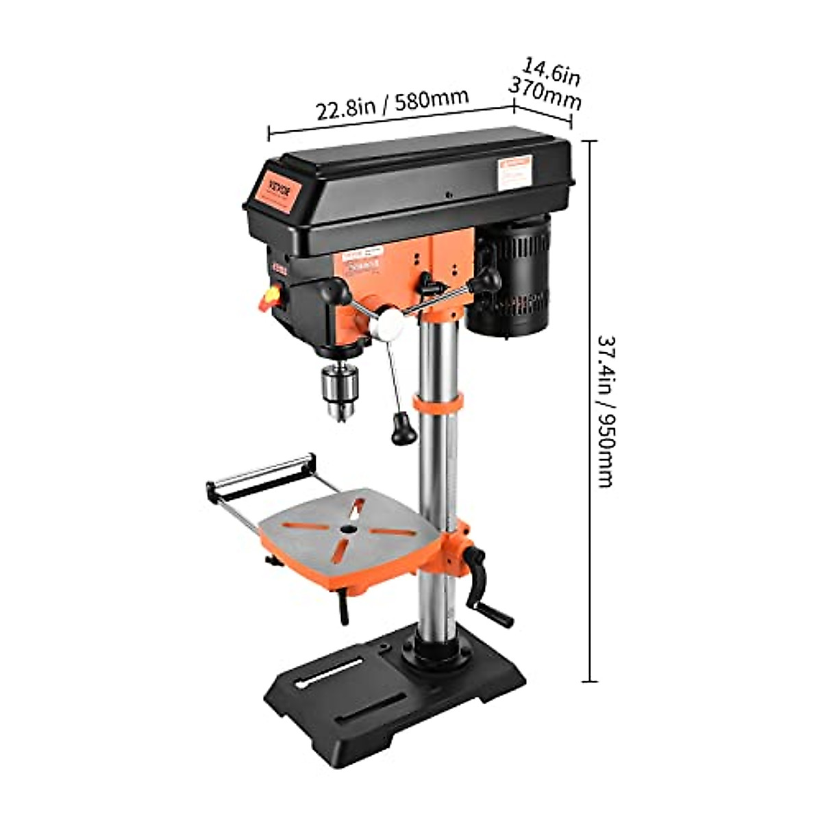 VEVOR 12 in Benchtop Drill Press, 5 Amp 120V, Variable Speed Cast Iron Bench Drill Press, 12 in Swing Distance 0-45° Tiltling Worktable with Laser Work Light, Tabletop Drilling Machine for Wood Metal