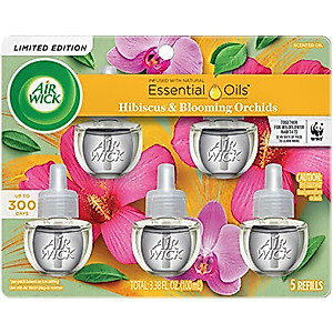 Air Wick Plug in Scented Oil Refill, 5 ct, Hibiscus and Blooming Orchids, Air Freshener, Essential Oils, Spring Collection